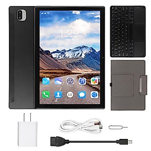 GLOGLOW 2 in 1 Tablet, 4G LTE 6GB RAM 128GB ROM 10.1 Inch Tablet Black 100‑240V Keyboard Octa Core CPU for Travel (US Plug)