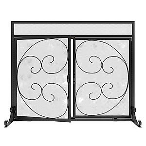 Fire Beauty Fireplace Screen with Magnetic Doors,Large Metal Fireplace Screen for Home,Spark Guard,Decorative Metal Furnace Fireguards,Baby Safe Spark Guard Protector,Black