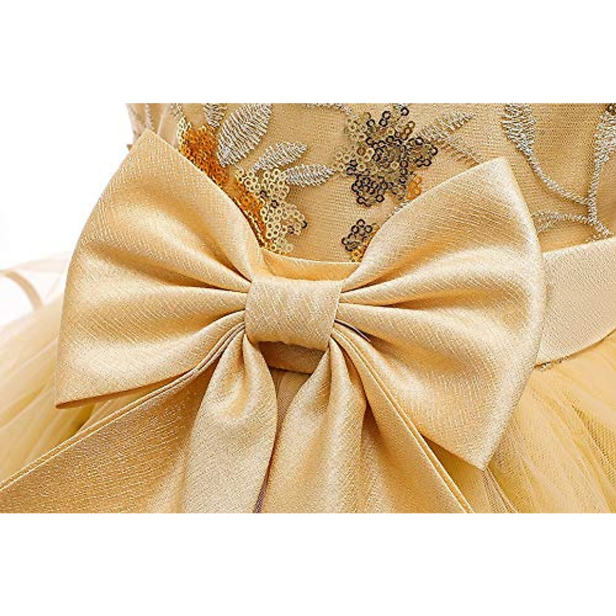 HIHCBF Baby Girls Bowknot Flower Dresses Embroidery Tulle Pageant Party Wedding Princess Birthday Ruffled Tutu Ball Gowns Yellow 4-5T