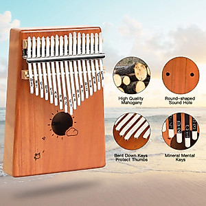 Kalimba 17 Keys Thumb Piano with Protective Box, Tuning Hammer and English Study Instruction. Portable Mbira Wood Finger Piano, Gifts for Kids and Adults Music Lovers