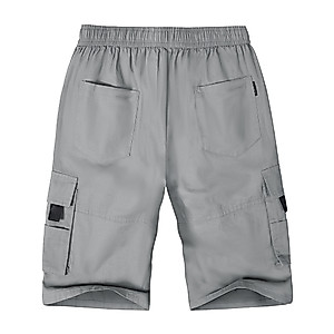 ELETOP Men's Cargo Shorts Casual Cotton Elastic Waist Work Shorts Drawstring Big Tall Classic Stretch Shorts A901 Silver Grey 4XL