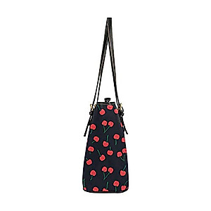 InterestPrint Cherries Pattern Casual Ladies Shoulder Bag for Shopping PU Leather Handbags