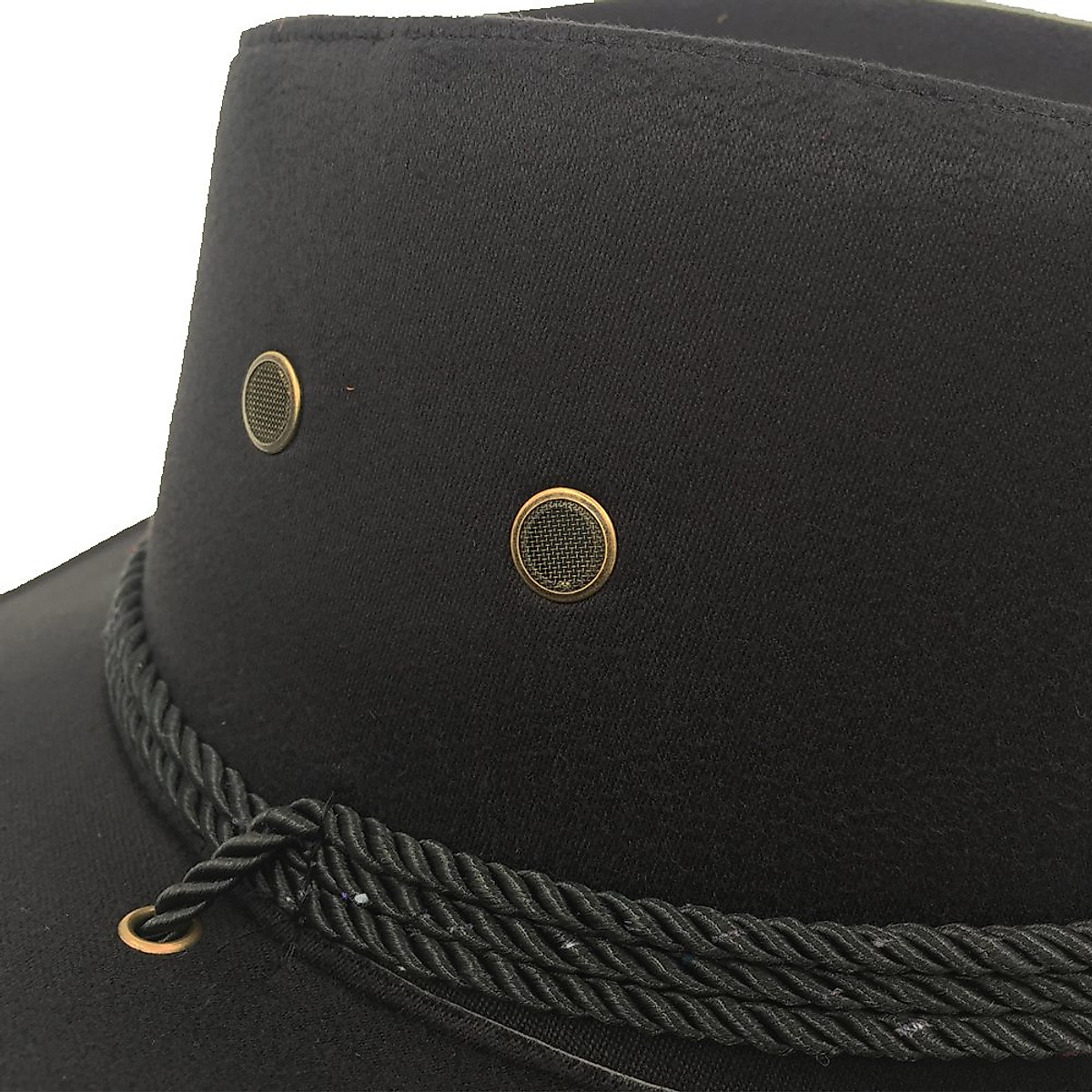 Sandy Ting Men's Outback Faux Felt Wide Brim Western Cowboy Hat (Black)