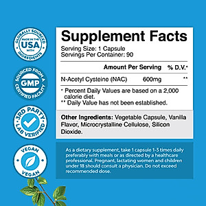 Natures Craft NAC Supplement N-Acetyl Cysteine 600mg- High Absorption NAC 600 mg Capsules Glutathione Precursor for Liver Cleanse Detox Kidney Support Lung Health Immunity and Brain Supplement