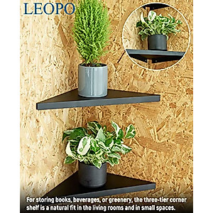 LEOPO 3 Pack Corner Mounting Shelf, Heavy Duty Corner Floating Shelves, Easy to Install Metal Corner Shelves, Black