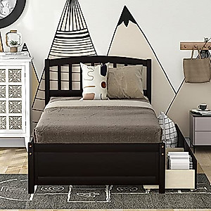 Harper & Bright Designs Twin Storage Bed Frame, Wood Platform Bed with Two Drawers and Headboard, Espresso