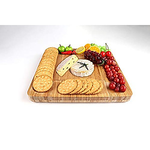 Natural Premium Bamboo Cheese Board - with Slide Out Cheese Knife Drawer, Perfect as a Charcuterie Platter and Wine Serving Tray. Ideal for Birthdays, Weddings or Housewarming Gifts.