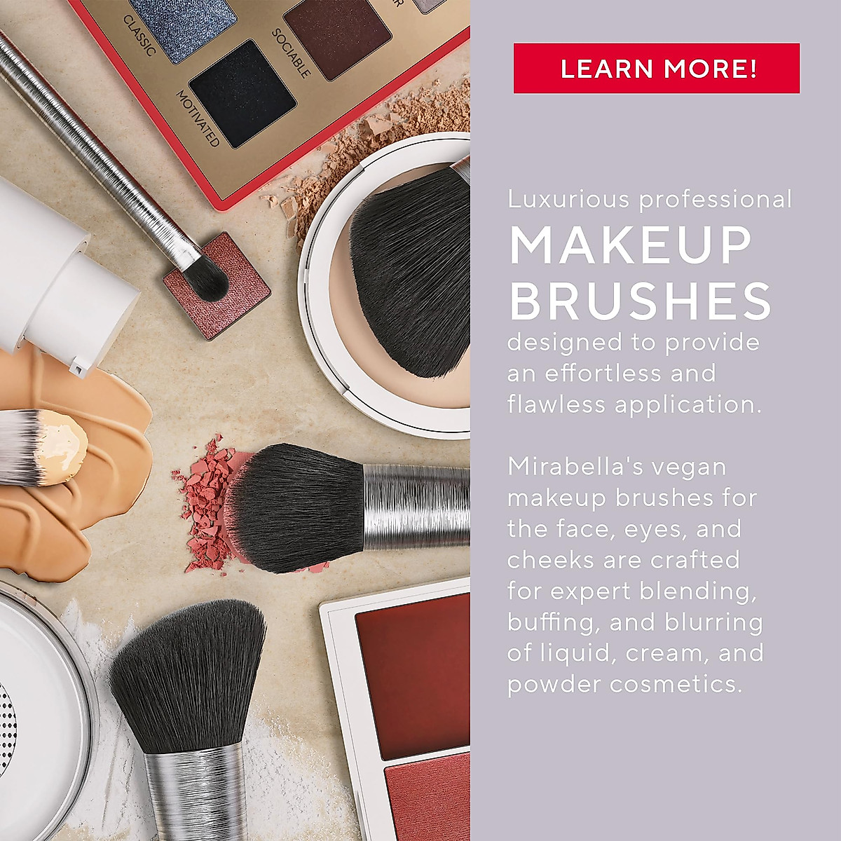 Mirabella Face Blender Brush - Professional & Premium Makeup Beauty Brushes - Natural & Cruelty-Free Synthetic Bristles, Hand-Sculpted Brushed Aluminum Luxury Cosmetic Make Up Brush