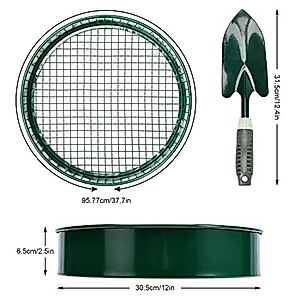Soil Sieve Garden Riddle Sieve 12" Diameter, Fine Mesh Soil Sieve, Potting Sieve with 4 Interchangeable Filter Mesh Sizes 3,6,9,12mm and Shovel