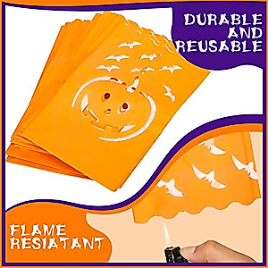 48 Pcs Halloween Luminary Bags with LED Light Candles Set 24 Pcs Halloween Flame Resistant Candle Bags 24 Pcs LED Light Candles Halloween Pumpkin Ghost Decor Luminary Bags for Outdoor Patio Front door