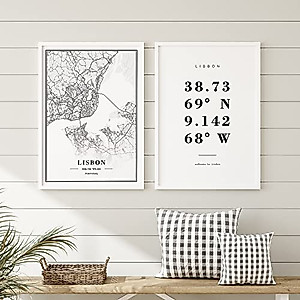 Dear Mapper Lisbon Portugal View Abstract Road Modern Map Art Minimalist Painting Black and White Canvas Line Art Print Poster Art Print Poster Home Decor (Set of 3 Unframed) (16x24inch)