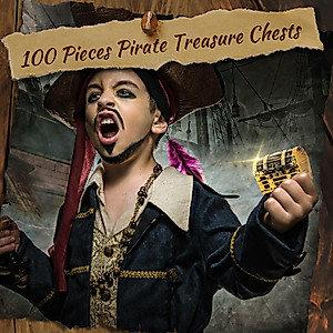100 Pcs Pirate Treasure Chests 2.3 Inch Cute Little Plastic Treasure Chests with a Gold Finish Vintage Pirate Jewelry Box Games Set for Treasure Hunt Birthday Halloween Party Children School Carnival