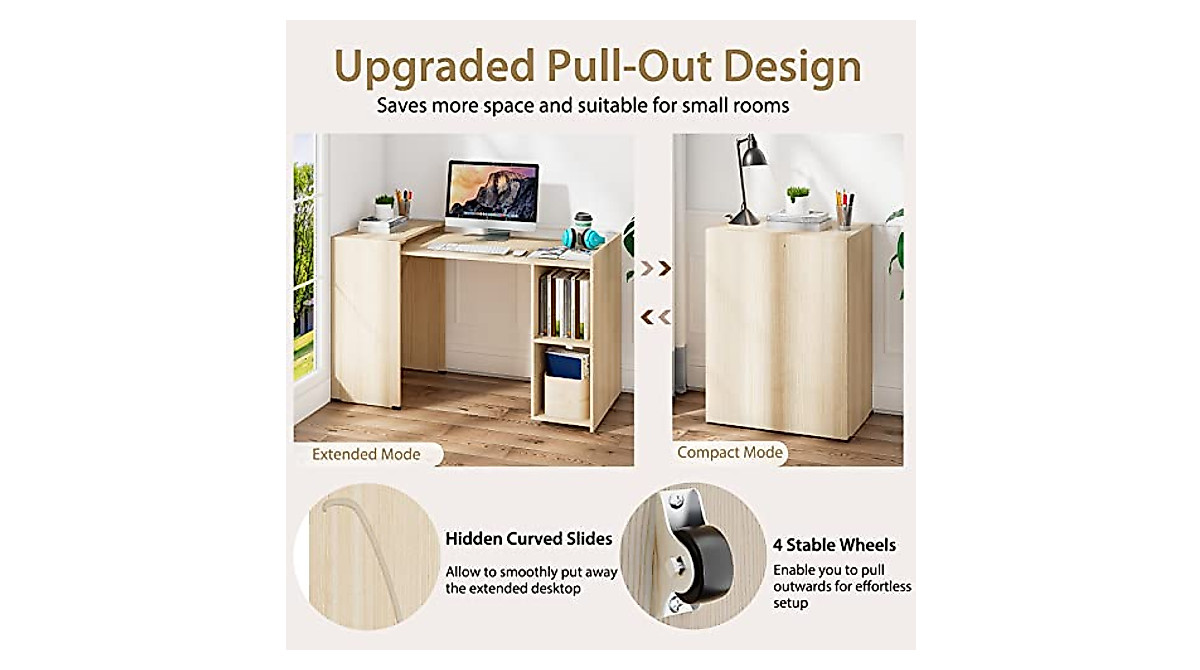 Tangkula Extendable Computer Desk for Small Spaces