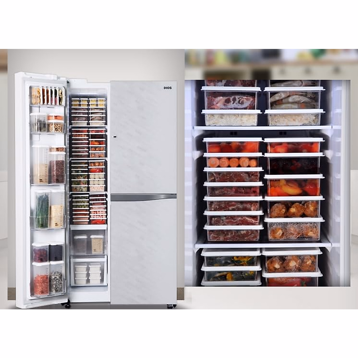 Alliving Kitchen Refrigerator Organizer, Fridge and Freezer Storage Trays Large+Food Containers with Lids L1(9P), Premium B