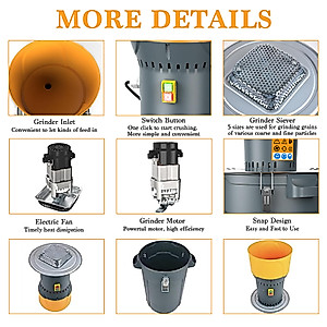 Eachbid 25L Grain Mill Grinder, 1300W Electric Grain Grinder Mill, Detachable 6.6 Gal Bucket & Hopper, with 5 Grinder Sieves+1Wrench, Feed Mill Dry Cereals, Corn Grinder, Wheat Grinder, Molino de Maiz