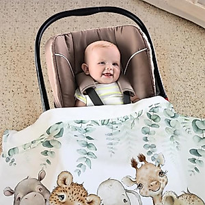 HawSkgFub Safari Jungle African Animal Eucalyptus Leaf Baby Blanket Boys Gift, Elephant Giraffe Lion Flannel Fleece Nursery Bed Blankets, Soft Lightweight Newborn Infant Toddler Crib Bedding 30 x 40