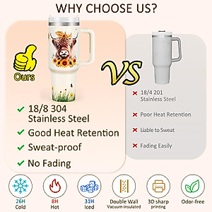 LiqCool Highland Cow Gifts-40 Oz Tumbler with Handle, Cow Print Gifts for Girls Who Love Highland Cow Cup, Cow Theme Stuff Birthday Gifts for Farmers Cow Lovers(Full Printing)