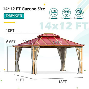 Gazebo 12 x 14 Hard top Gazebo Outdoor Aluminum Composite Wood Looking Double Roof with Grill Gazebo Curtain and Mosquito Net for Patio, Lawn, Garden, Deck…