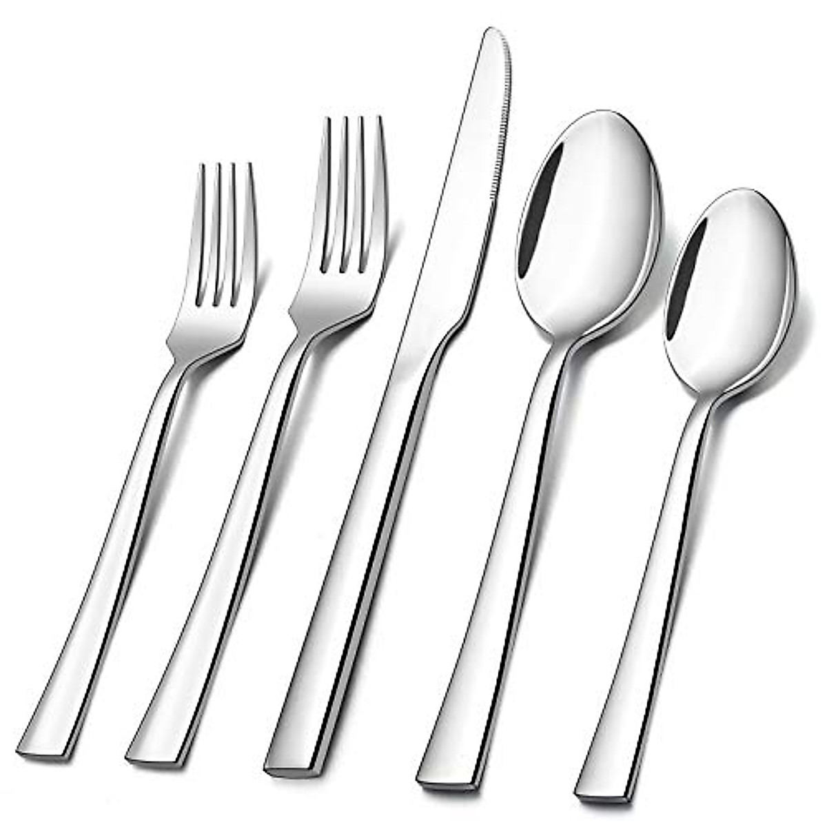 60-Piece Silverware Set, E-far Stainless Steel Flatware Set Service for 12, Tableware Cutlery Set for Home Restaurant Party, Dinner Forks/Spoons/Knives, Square Edge & Mirror Polished, Dishwasher Safe