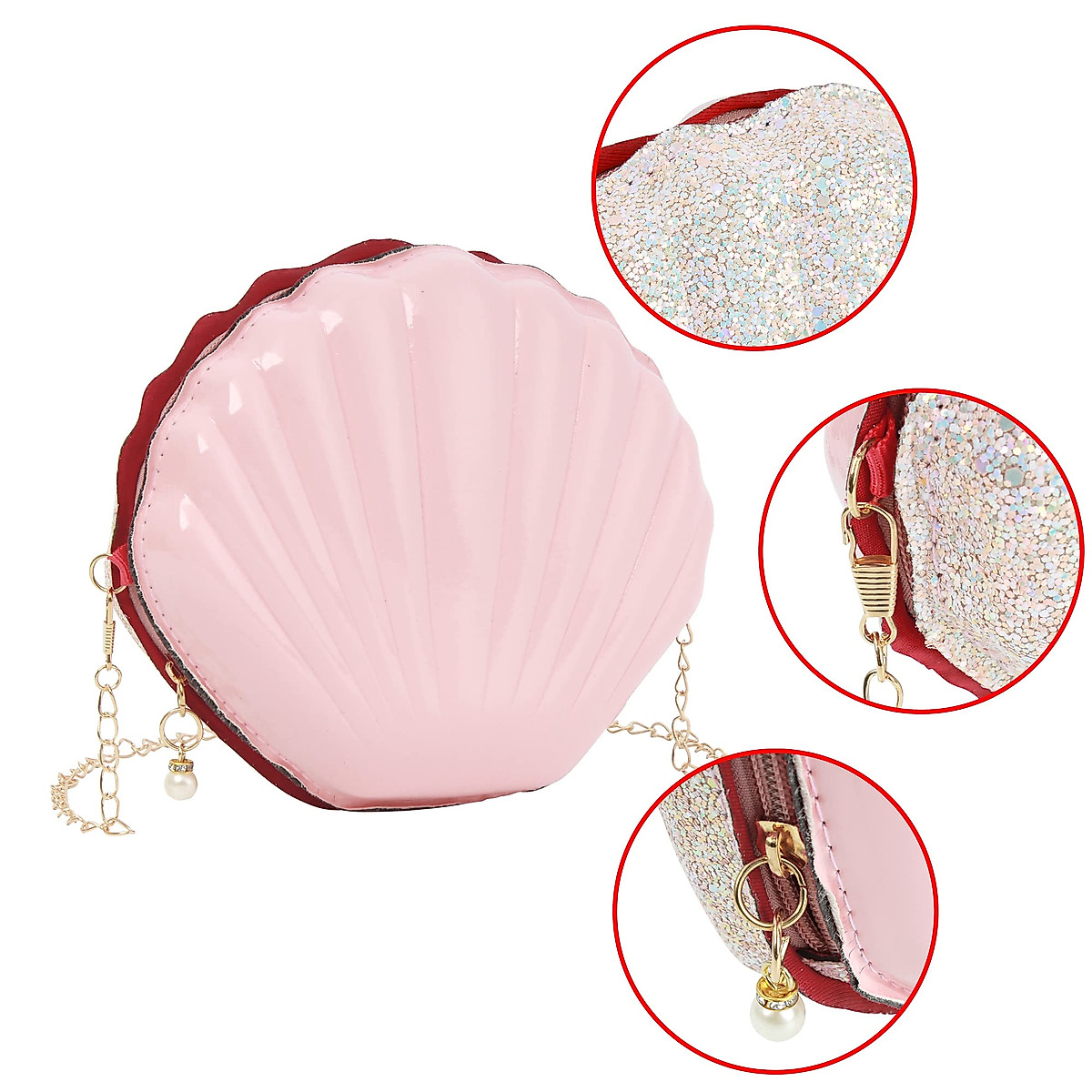 Felice Ann Women Mini Glitter Sequins Seashell Cross-body Bag Chain Strap Shoulder Bag Evening Clutch Handbag