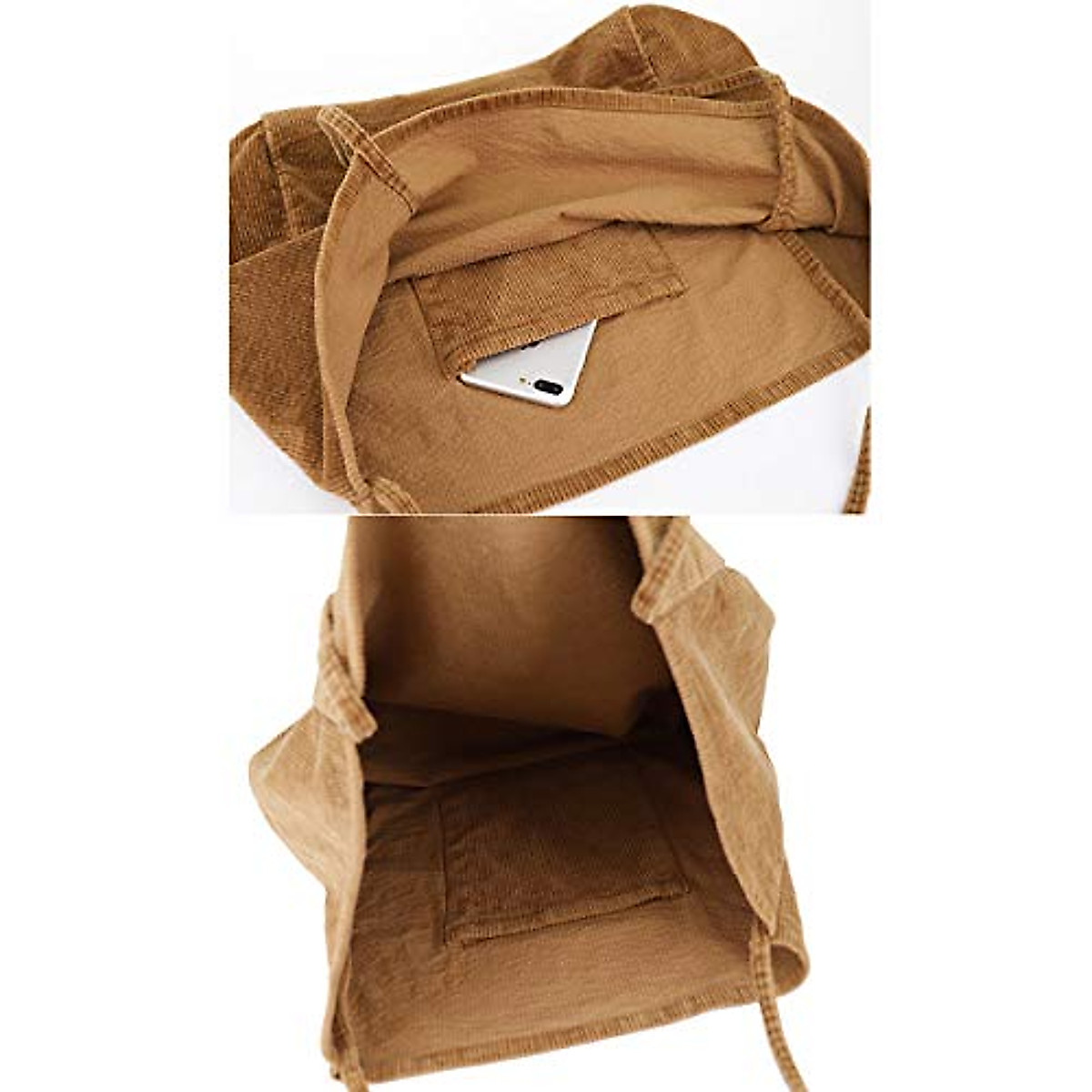 Ulisty Women Large Corduroy Tote Bag Retro Shoulder Bag Casual Shopping Bag Fashion Handbag apricot