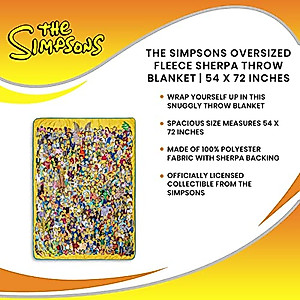 The Simpsons Oversized Fleece Throw Blanket With Blue Sherpa Backing | Plush Soft Polyester Cover For Sofa and Bed, Cozy Home Decor, Luxury Room Essentials | Cartoon Comedy Gifts | 49 x 72 Inches