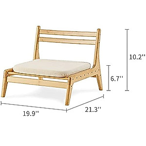 MAXCBD Desk Chair Side Chairs Bamboo Floor Seat Chair for Living Room Japanese Chair w/Cushion Dining Room Chair