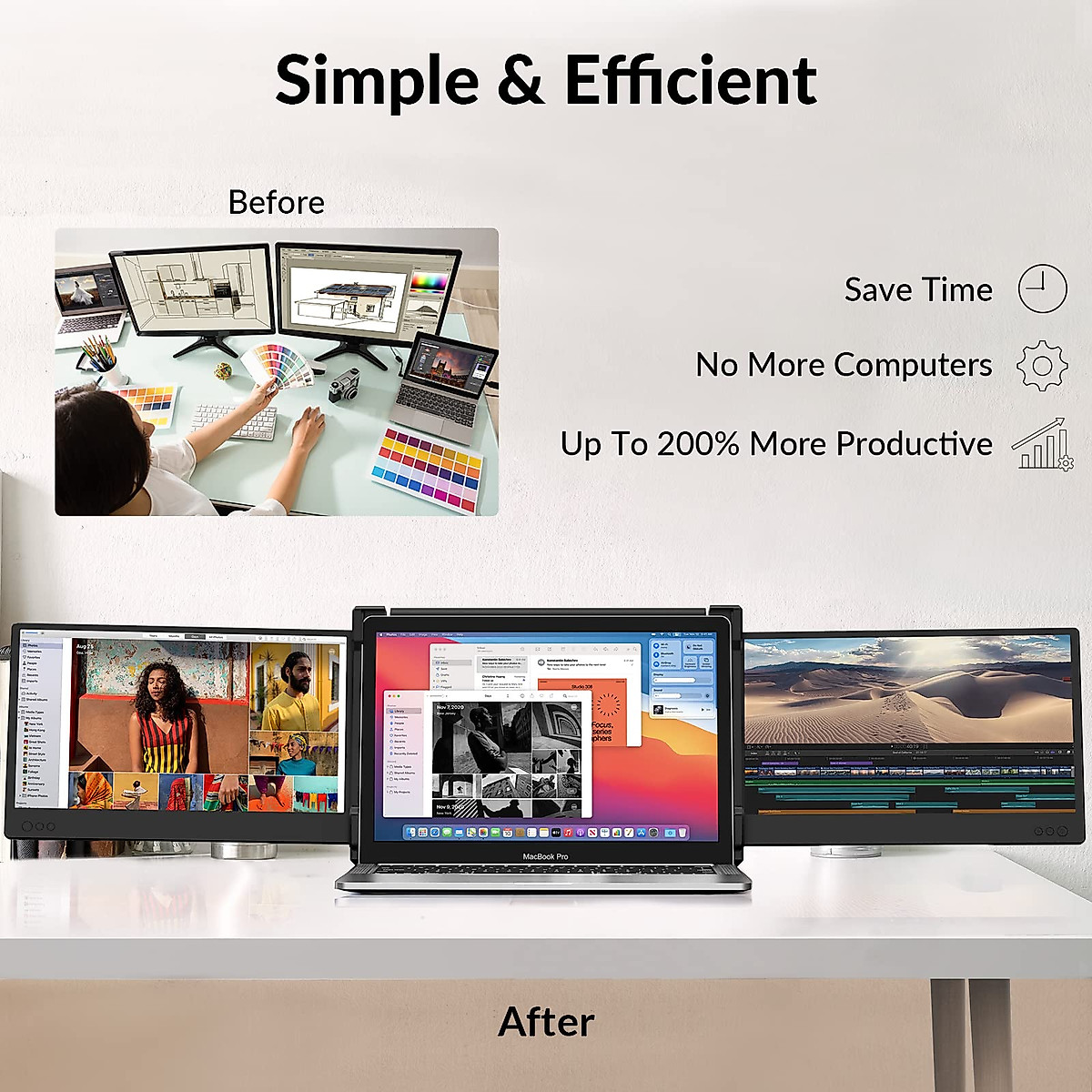 FICIHP 13.3" Laptop Screen Extender for M1 MacBook One Cable Plug&Play, Cooling System Triple Portable Monitor for Laptop with USB C HDMI, Monitor Attachment for Laptop Frame 13-16 inch Mac/Android