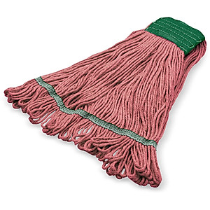 SPARTA Flo-Pac Cotton Mop Head, Loop-Ended, Wide Band with 5" Green Band for Organized Cleaning, Medium, Red