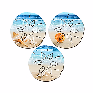 3 Pieces Sand Dollar Wall Decor Wood Outdoor Coastal Wall Art Ocean Beach Wall Decor Starfish Seashell Sand Dollar Beach Signs Hanging Wooden Nautical Bathroom Decor for Home Bathroom Sea Decorations