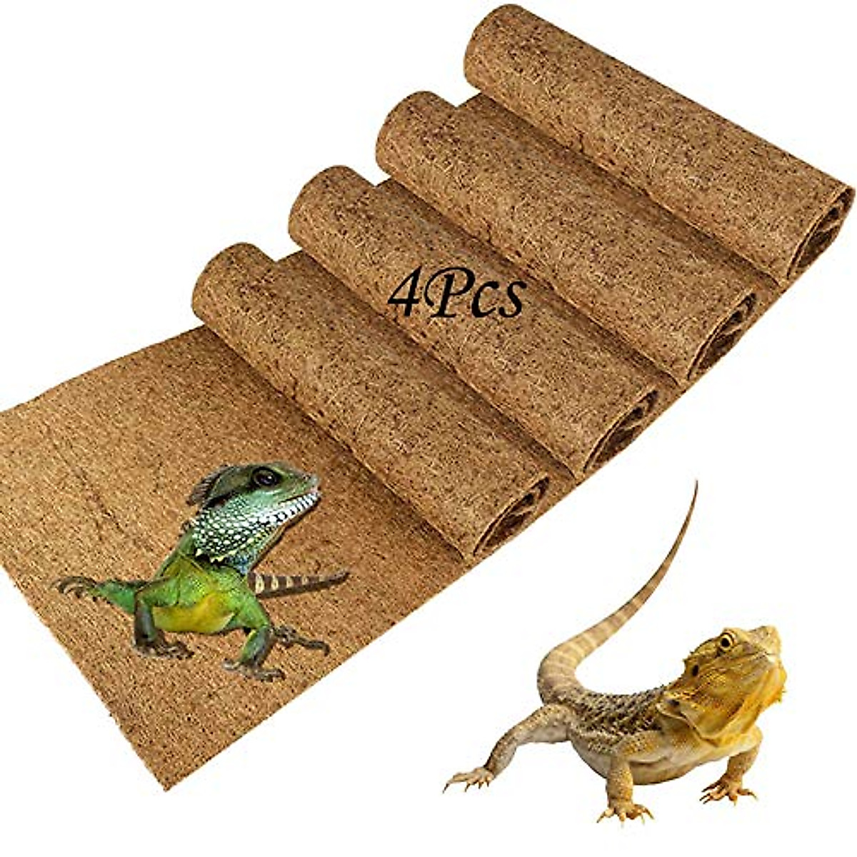 PINVNBY Reptile Carpet,Bearded Dragon Natural Coconut Fiber Mat,Lizard Terrarium Liner Pads,Tortoises Bedding Supplies for Gecko Snake Chameleons(4 Sheets / 19.7x11.8x0.4inches)