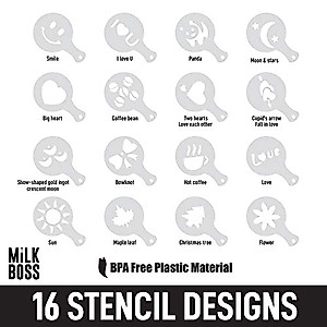 Milk Boss Mighty Milk Frother Handheld Whisk Mixer - Coffee Frother Electric Handheld Foam Maker & Frother For Coffee - Portable Electric Whisk With 16-Piece Stencils For Lattes, Matcha (Smooth Teal)…