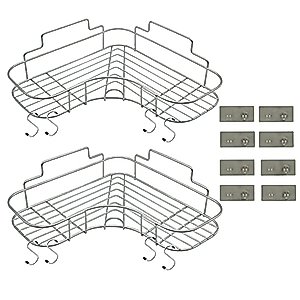 PanderHecop 2Pcs Stainless Steel Shower Caddys, 8 Anti-Rrust Stickers and Hooks Strong Load-Bearing for Right Angle Smooth Bathroom, Kitchen, Toilet (Silver)