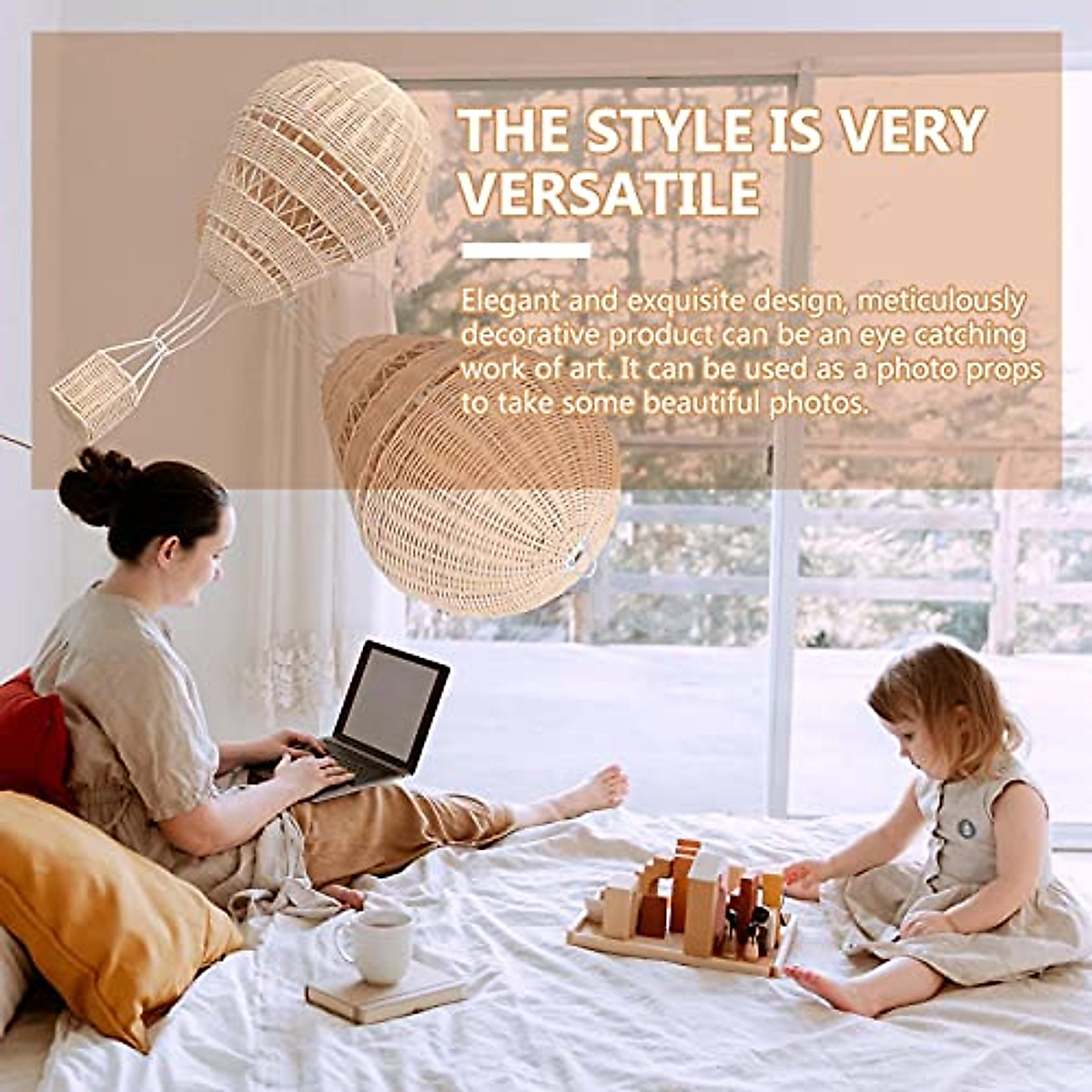 VALICLUD Rattan Hot Air Balloon Natural Photo Props Wicker Handwoven Wall Basket Decor for Childrens Rooms Preschool Education Photography Living Room Or Bedroom Unique Wall Art