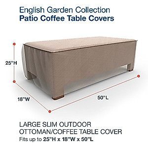 Budge P4A04PM1 English Garden Slim Patio Ottoman/Coffee Table Cover Heavy Duty and Waterproof, Large, Two-Tone Tan