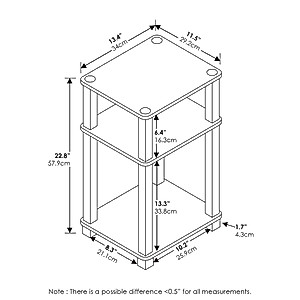 Furinno Simplistic End Side Night Stand/Bedside Table with Stainless Steel Tubes, 2-Pack, 2-Tier Plastic Poles, Amber Pine/Black