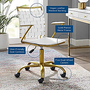 Modway Fuse Webbed Back Faux Leather and Gold Metal Adjustable Office Chair, White