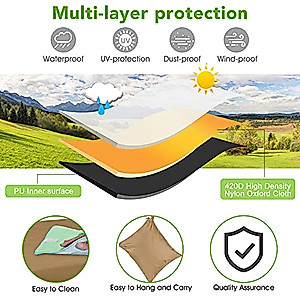 Round Outdoor Furniture Cover,Waterproof Patio Furniture Cover, Tear-Resistant, Durable Windproof Dustproof Outdoor Cover for Garden,152x58cm,Yellow…, Khaki