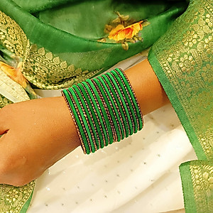 Efulgenz Indian Oxidized Bangles for Women Green Indian Oxidized Jewelry for Navratri Boho Oxidized Indian Jewelry Velvet Bangles Set Bracelets Jewelry for Women