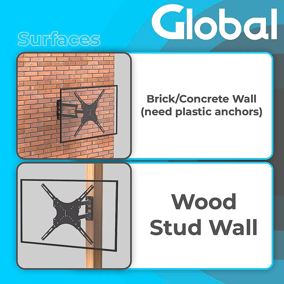 Global Electronics Tv Stand, Rotating Tv Mount, Articulating TV Mount with Long Arm, Tv Stands for Living Room Easy Installation fits 14 to 55 Inch Flat and Curved TVs VESA Mount 400x400mm