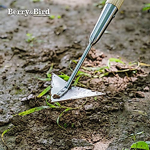 Berry&Bird Triangle Hoe, 60.2'' Winged Weeder Hoe with Long Wood Handle, Gardener Stainless Steel Warren Hoe, Garden Weeder Hoe Tool for Gardening Weeding Digging Soil Loosening Edging & Cultivating