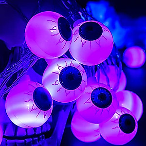 Halloween Purple Eyeball String Lights, 30 LED Battery Powered Halloween Decorative Lights with Remote, 16.4 FT 8 Modes Twinkle Lights, for Outdoor Indoor Halloween Party Home Decorations