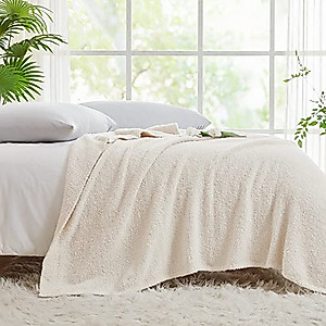 CYMULA Knit Throw Blanket for Couch Cream White-Super Soft Lightweight Plush Fuzzy Fluffy Cozy Blankets and Throws for Sofa Bed, 50x60 inches