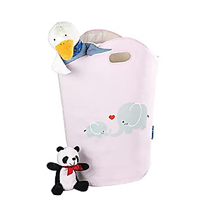 WENKO Kids Laundry Hamper, Baby Hamper for Nursery, Baby Basket for Dirty Clothes, Elephant Nursery Hamper, Toy Basket with Handles, Pink Laundry Bin, 15.7 x 20.5 x 7.9 inch