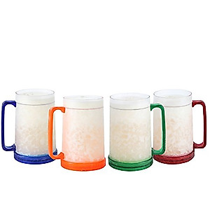 Lily's Home Freezer Beer Mugs, Double Wall, Insulated with Liquid Gel Plastic Pint Freezable Glasses, 16 oz Beer Glass for Freezer, Chiller Frosty Cup, Frozen Ice Freezy Mug, Freezer Cups. Set of 4