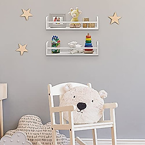 MELANNCO Floating Arc Wall Shelves with Rail for Nursery, Bedroom, Living Room, Kitchen, Set of 2, White