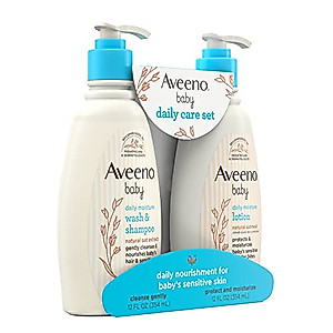 Aveeno Baby Daily Care Gift Set with Natural Oat Extract & Oatmeal, Contains Daily Moisturizing Body Lotion & Gentle 2-in-1 Baby Bath Wash & Shampoo, Hypoallergenic & Paraben-Free, 2 Items