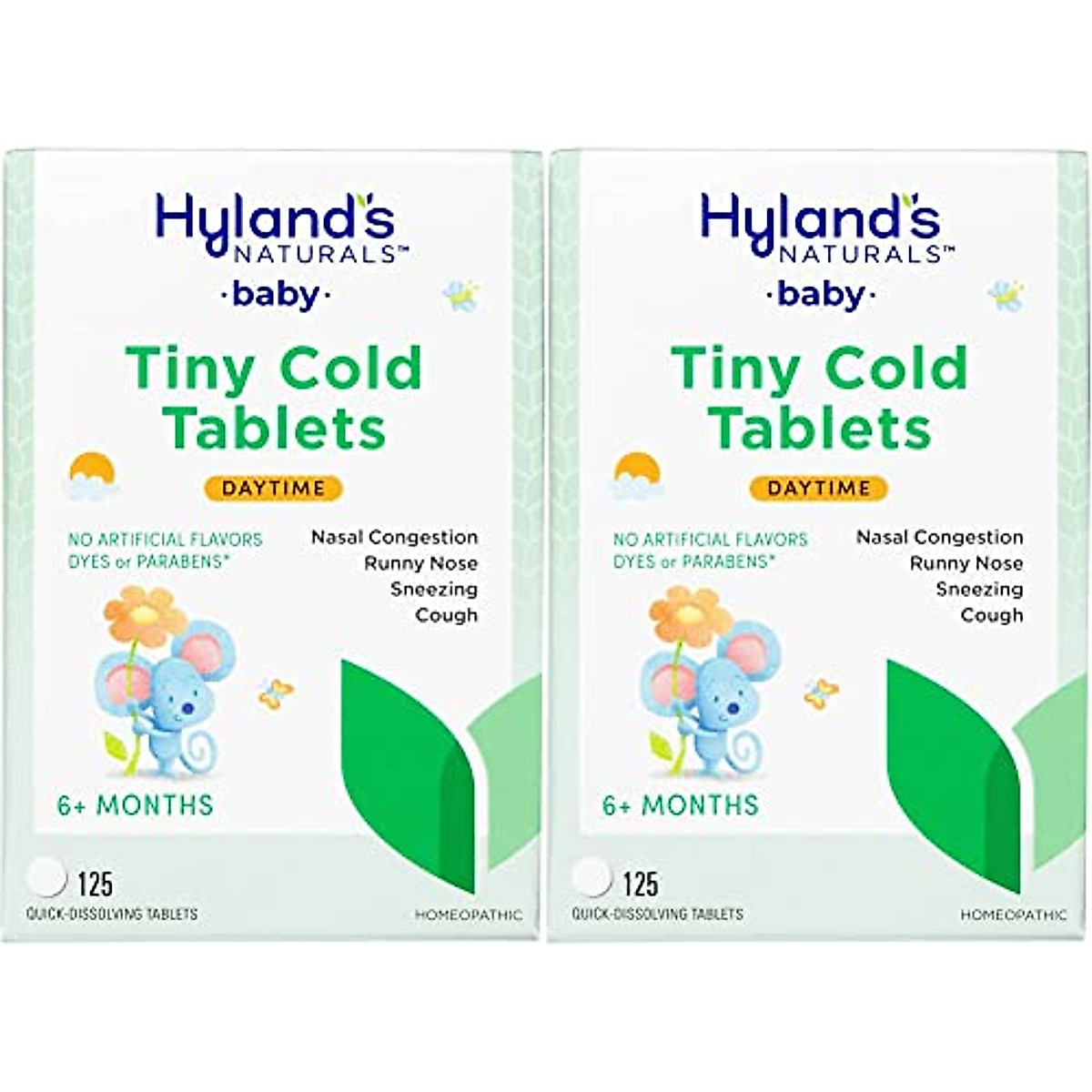 Hyland's Baby Tiny Cold Tablets, Natural Relief of Runny Nose, Congestion, and Occasional Sleeplessness Due to Colds, 125 Quick-Dissolving Tablets (Pack of 2)