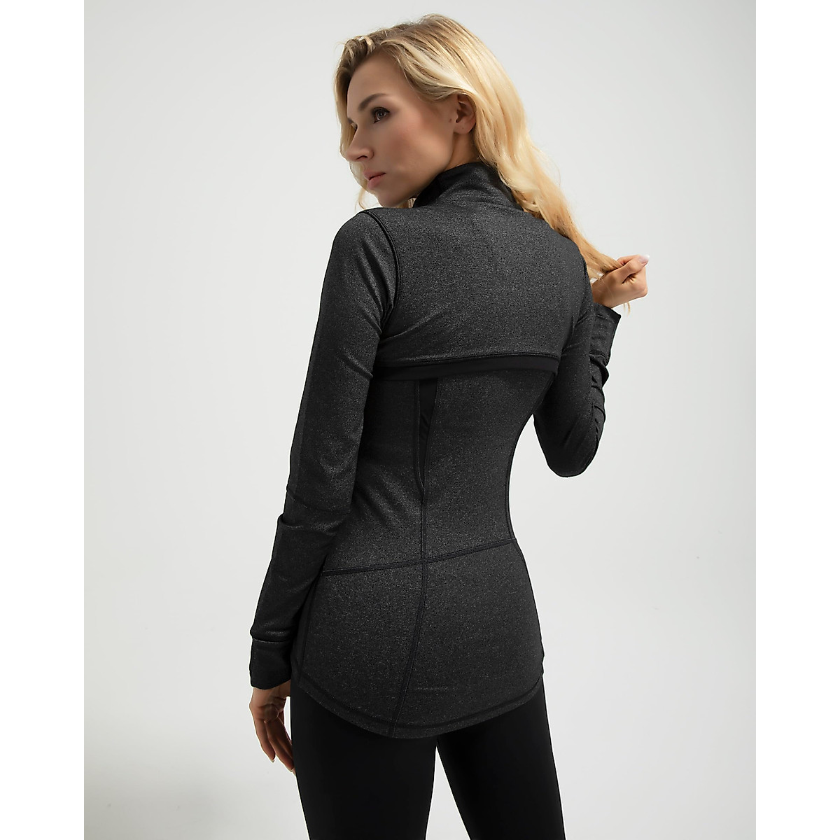 QUEENIEKE Women Athletic Jackets Cottony-Soft Full Zip Slim Fit Workout Running Jacket with Pockets(XL,Black Blend)