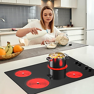 Electric Cooktop 30 Inch, Electric Stove Top 4 Burner 7200W, POTFYA Build-In Electric Ceramic Cooktop for Cooking, 220-240V, Knob Control,No Plug,Suitable for all Pans